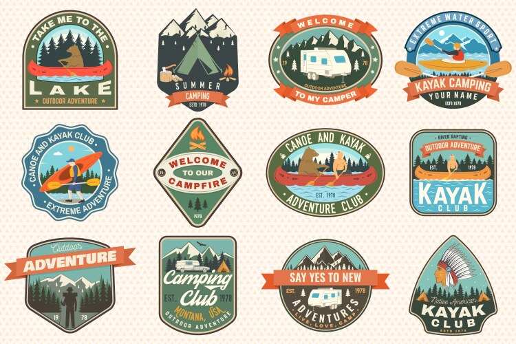 Set summer camp badges patches Royalty Free Vector Image