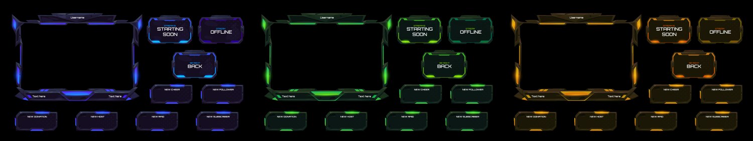 Game Stream Overlay Ui Frame With Blue Neon Glow Vector Image