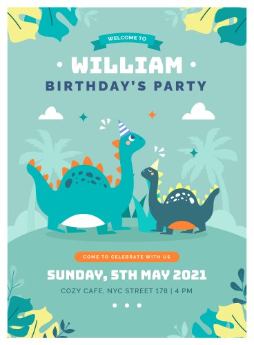 Organic flat dinosaur birthday invitation Vector Image Organic flat dinosaur birthday invitation Vector Image