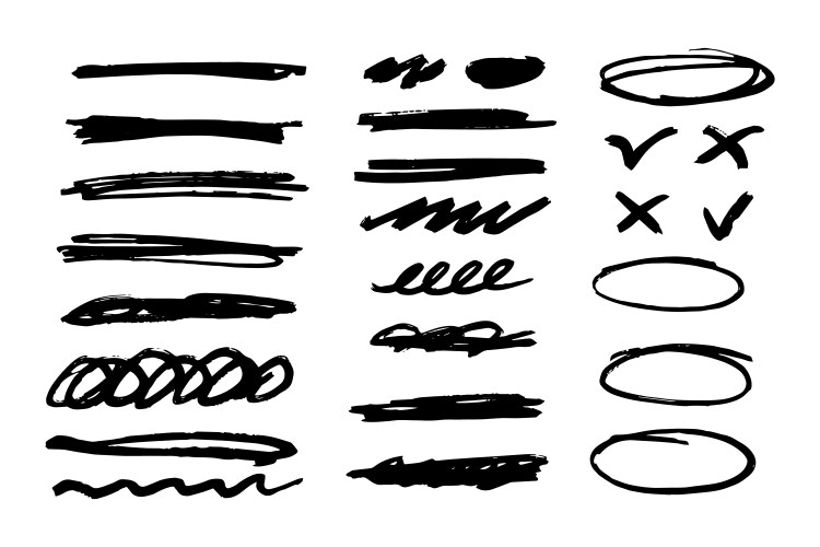Hand draw marker pen strokes brush set scribble Vector Image