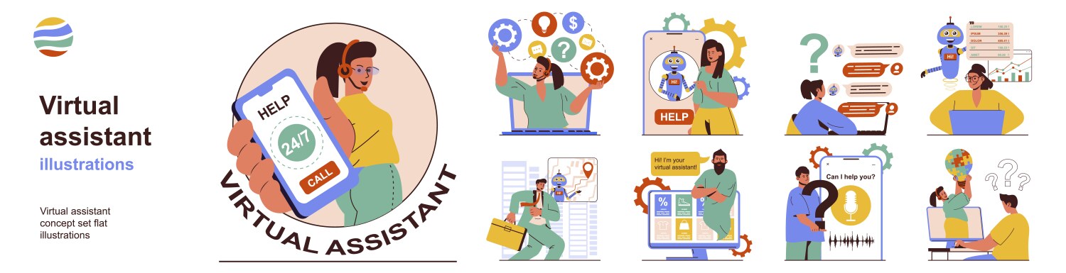 Virtual assistant brochure template Royalty Free Vector