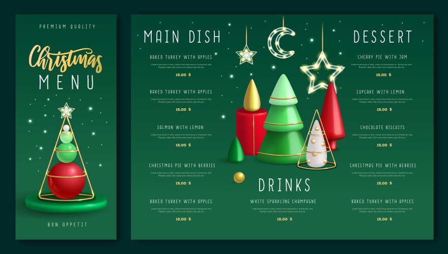 Restaurant menu design with 3d christmas trees Vector Image