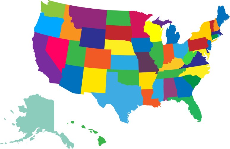 United states - bright colors political map Vector Image