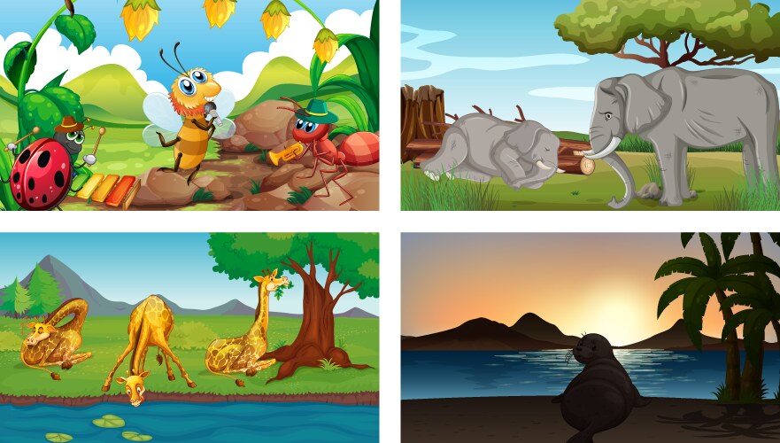 Three different nature landscape scenes Royalty Free Vector