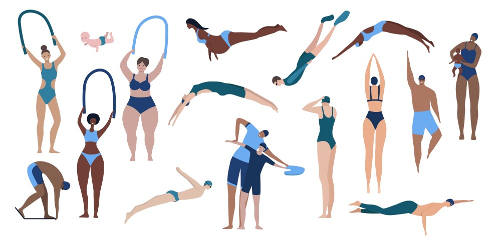 Swimmers set various characters swimming people Vector Image