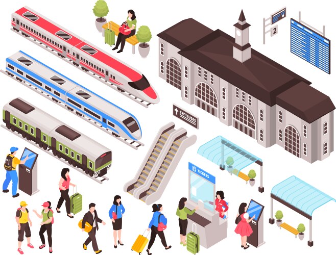 Railroad transport on train station Royalty Free Vector Railroad transport on train station Royalty Free Vector