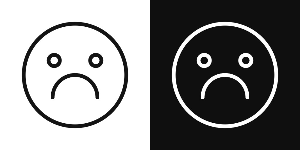 Sad icon set unhappy face emoji symbol in black Vector Image