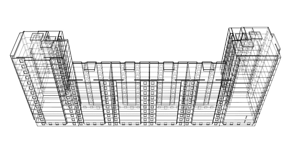 Wire-frame model a multi-storey building Vector Image