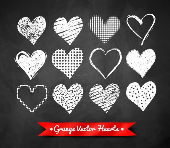 Chalk drawn collection of valentine hearts Vector Image
