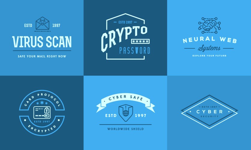 Big set cyber security identity badges Royalty Free Vector