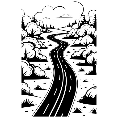 Road drawing outline cartoon line engraving Vector Image