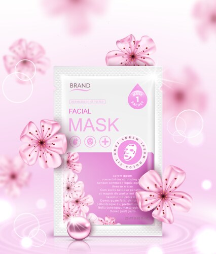 Facial sheet mask sachet package realistic Vector Image