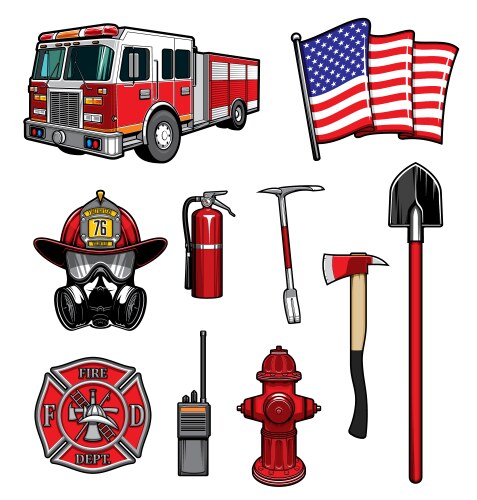 Profession and occupation set fireman equipment Vector Image