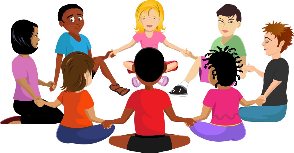 Kids sitting in circle play and talk together Vector Image