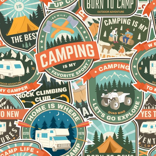 Summer camp colorful seamless pattern with rv Vector Image
