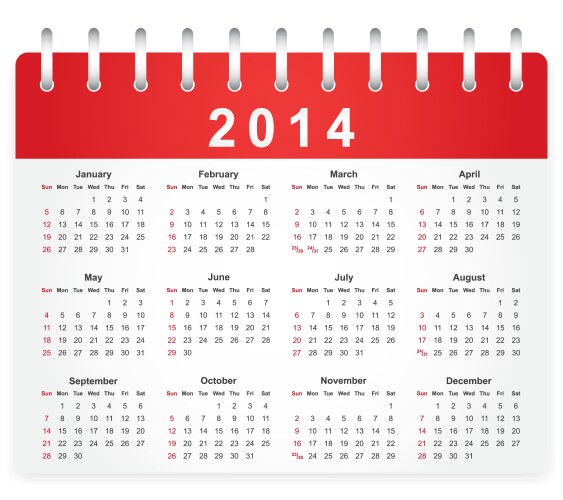 Calendar page for 2014 Royalty Free Vector Image