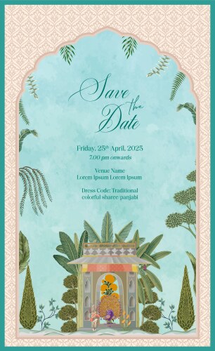 Mughal invitation card design with maroon and gold