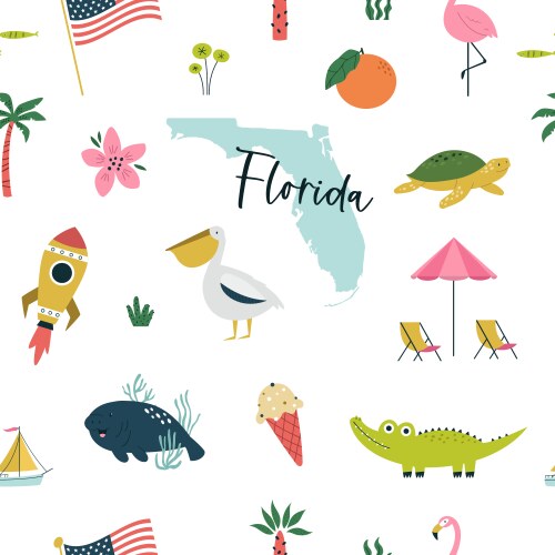 Colorful design with famous symbols of florida Vector Image