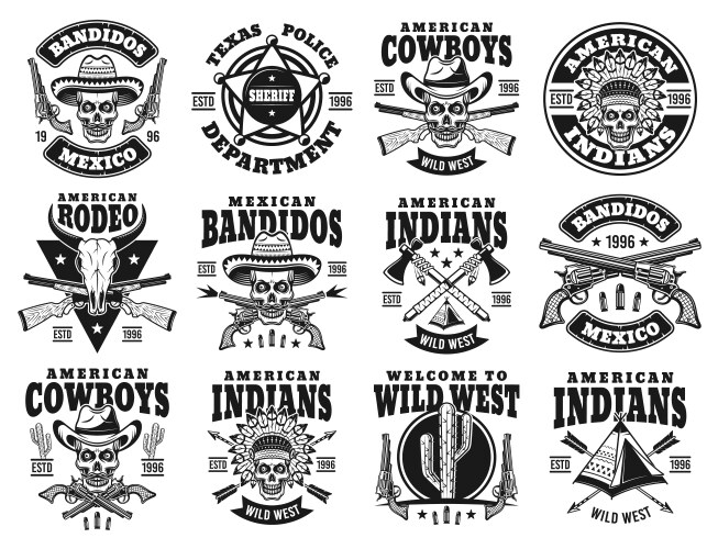 Wild west and cowboys set of emblems Royalty Free Vector