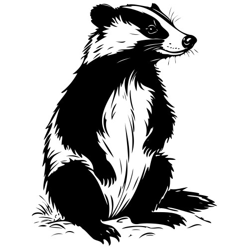 Ink badger sitting drawing outline cartoon animal Vector Image