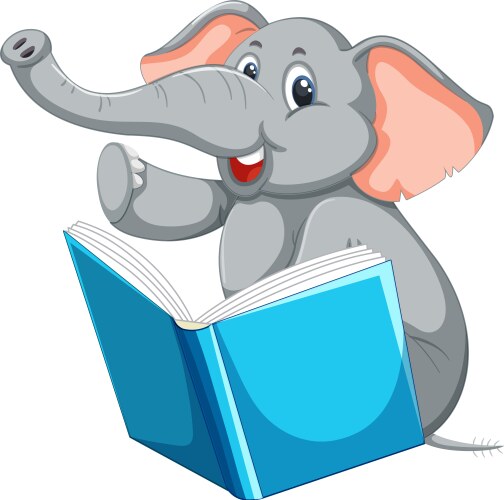 Cartoon elephant reading an open book Royalty Free Vector