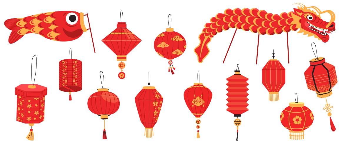 Chinese Red Banners & Lanterns - Festive Decor – Royalty-Free Vector ...