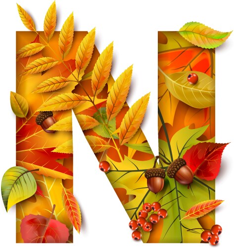 Autumn stylized alphabet with foliage letter v Vector Image