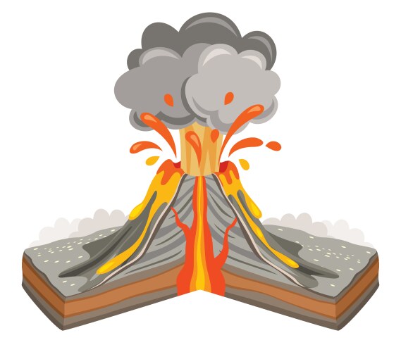 Volcano eruption and lava drawing Royalty Free Vector Image