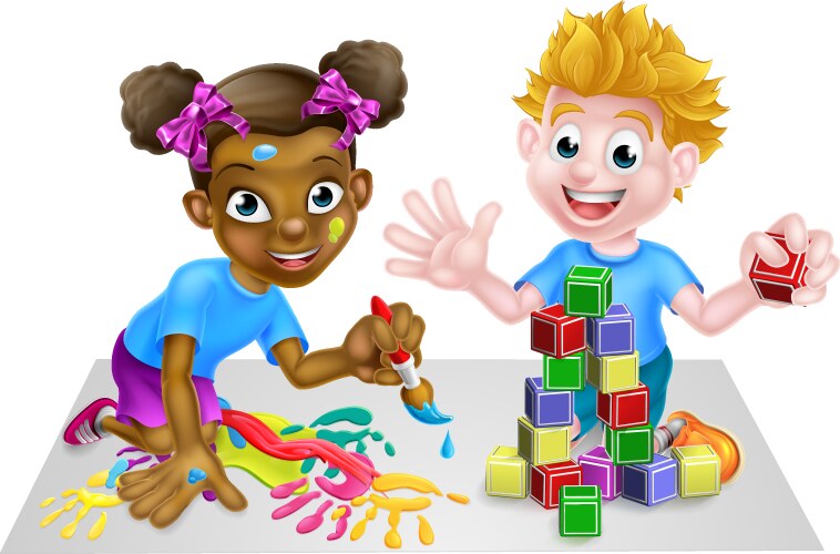 Cartoon little kid playing game in the jungle Vector Image