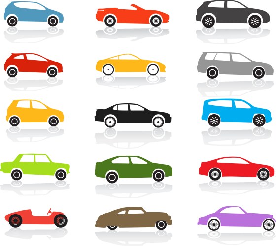 15 cars icon set transportation Royalty Free Vector Image