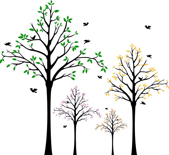 Tree branch with bird cage and two birds Vector Image