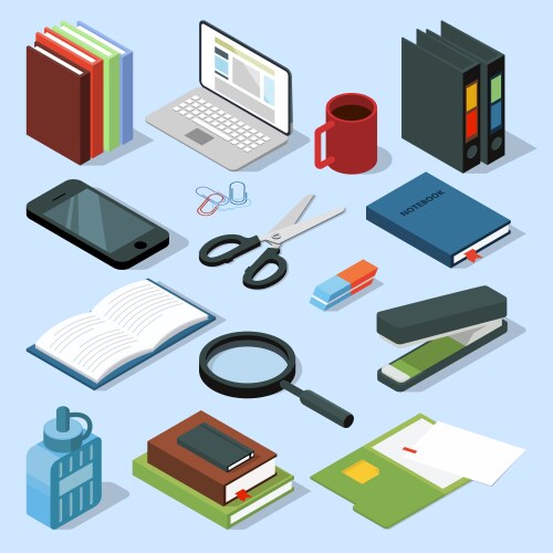 Isometric office equipment set Royalty Free Vector Image Isometric office equipment set Royalty Free Vector Image