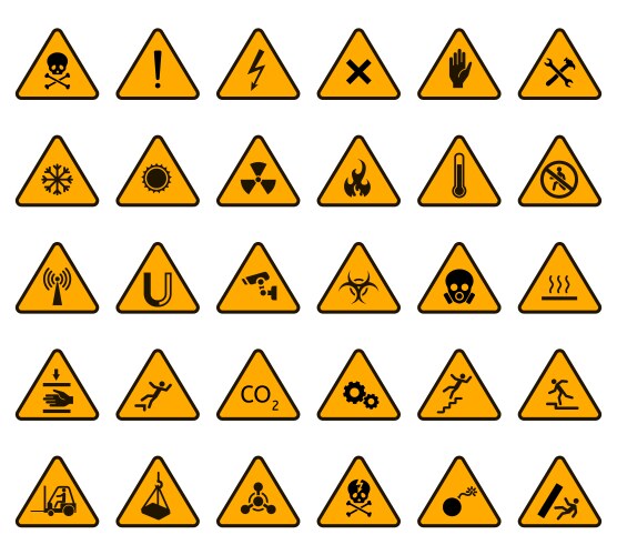 Hazard warning signs caution icons Royalty Free Vector Image