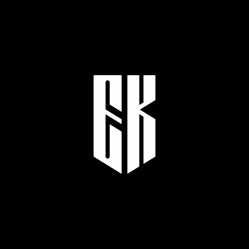 Ek logo monogram with gold colors and shield Vector Image