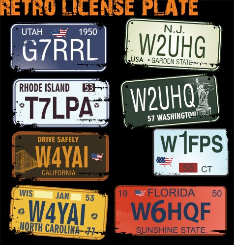 Retro licence plates Royalty Free Vector Image