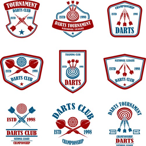 Darts emblems with arrows on shields Royalty Free Vector