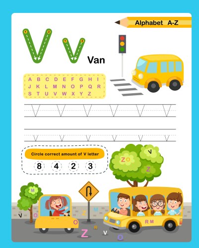 Flashcard letter v is for van Royalty Free Vector Image