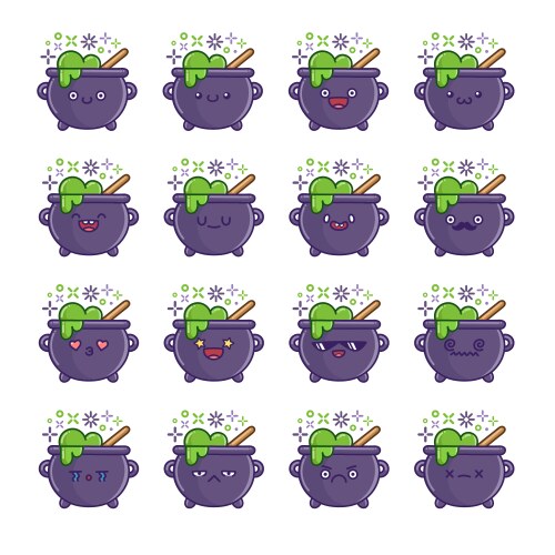 Kawaii cute halloween clipart set Royalty Free Vector Image