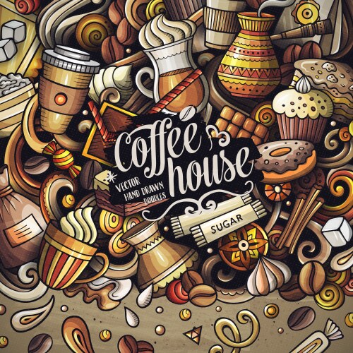 Cartoon doodles of cafe coffee shop border Vector Image