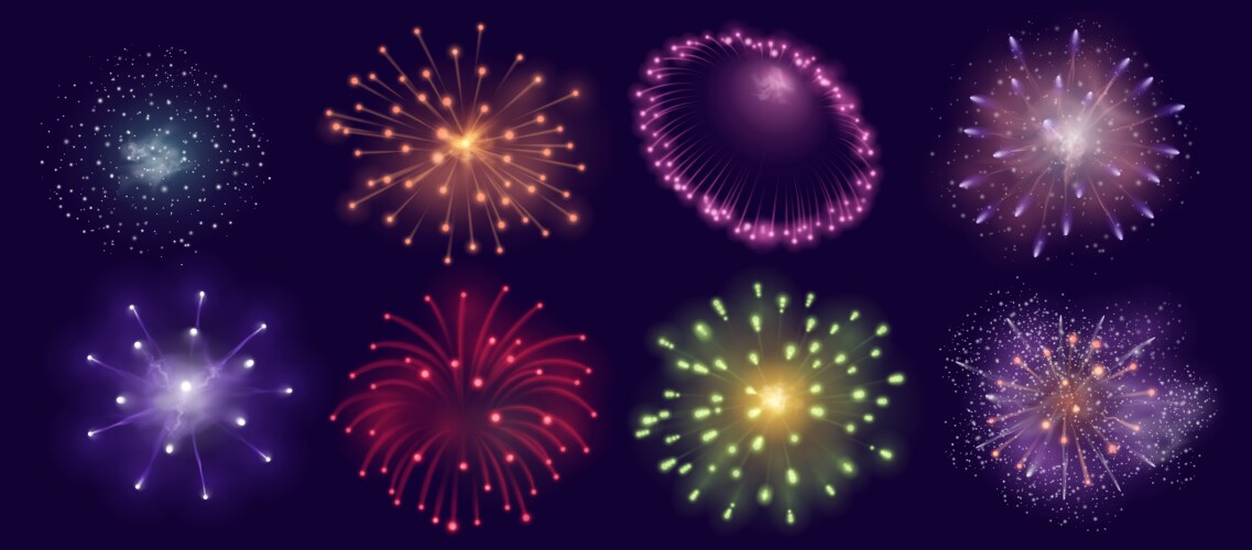 Realistic fireworks festive colorful fireworks Vector Image