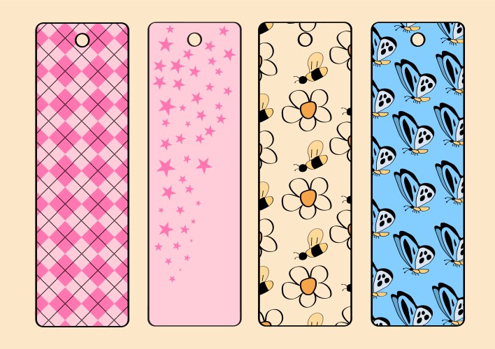 Tea time patterns on bookmark templates collection