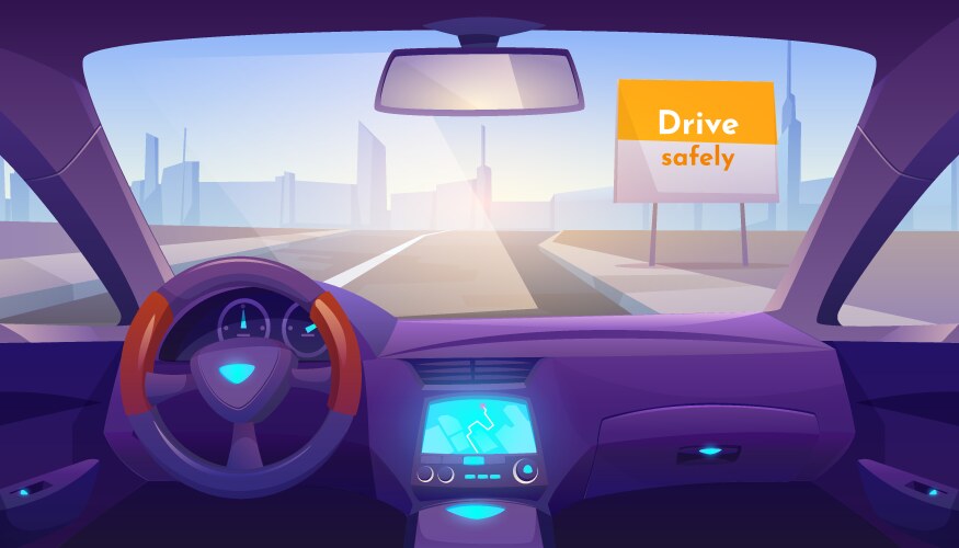 Inside car driver view with rudder dashboard Vector Image