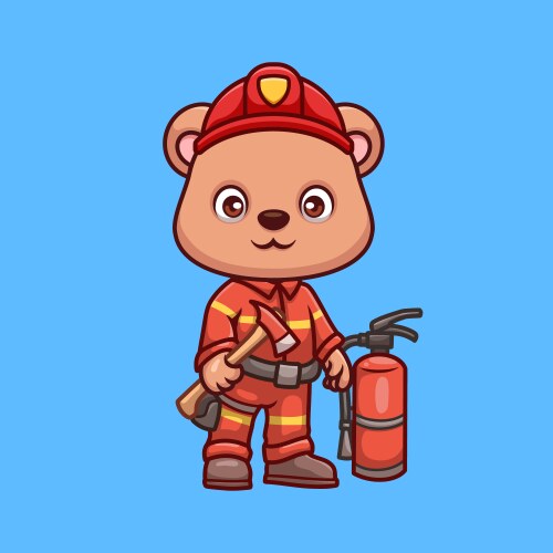 Firefighter bear cute cartoon character Royalty Free Vector
