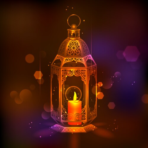 Eid mubarak greeting with illuminated lamp Vector Image