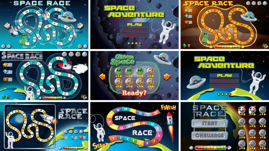 Kids space game with starship planets and earth Vector Image