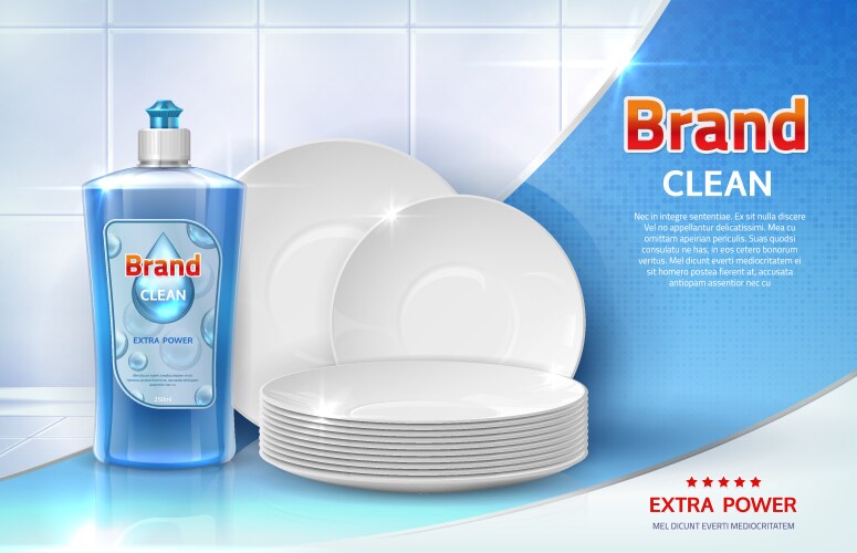 Dishwashing liquid soap ad realistic Royalty Free Vector