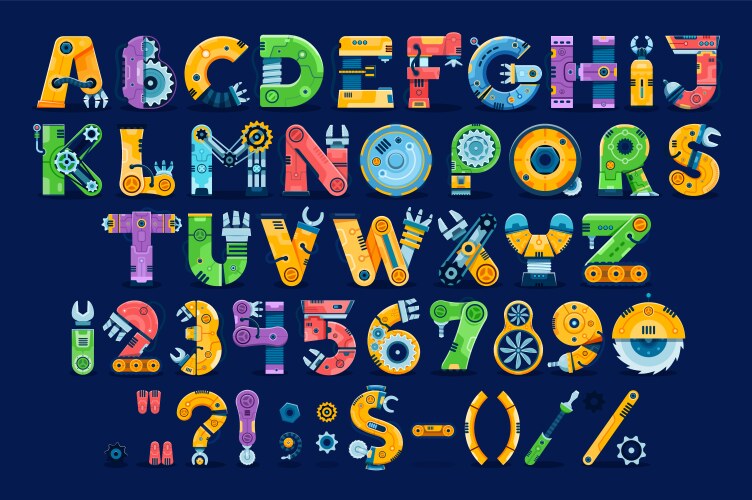 Steampunk gear font mechanic machine typeface Vector Image