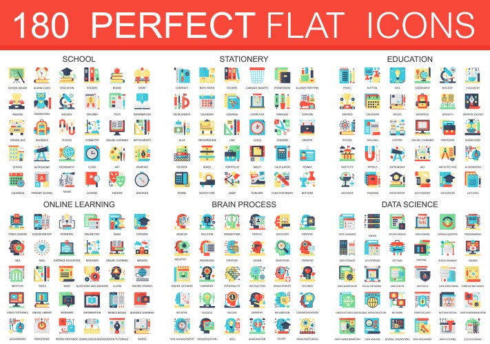 180 complex flat icons concept symbols Royalty Free Vector