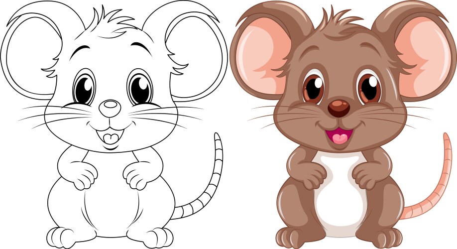 Coloring cute rat cartoon and its colour Vector Image