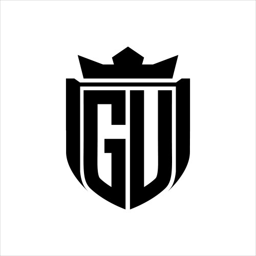Gu letter logo heraldic shield shape with crown Vector Image
